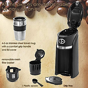 Mixpresso 2 in 1 Grind & Brew Automatic Personal Coffee Maker, Automatic Single Serve Coffee Maker with Grinder Built-In and 14oz Travel Mug, Auto Shut Off Function,Black Travel Coffee Maker