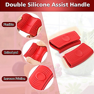 2 Pairs Silicone Assist Handle Holder Heat Insulated Hot Pot Grip Handle Cover Sleeve Grip for Cast Iron Woks, Pans, Griddles, Skillets, Plates (Red and Black)