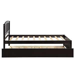 n/a Twin Size Platform Bed Wood Bed Frame with Trundle, Pine