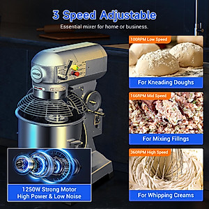 EKway 30Qt Commercial Food Mixer with Timing Function,1250W Commercial mixer 3-Speed Adjustable Heavy Duty, Electric Stand Food Mixer with Stainless Steel Bowl for Bakery Pizzeria. (Standard)