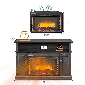 48" Fireplace TV Stand for up to 55" TV, Entertainment Center with 28" Fireplace, Media Console Cabinets Adjustable Shelves, Retro Traditional Style for Living Room