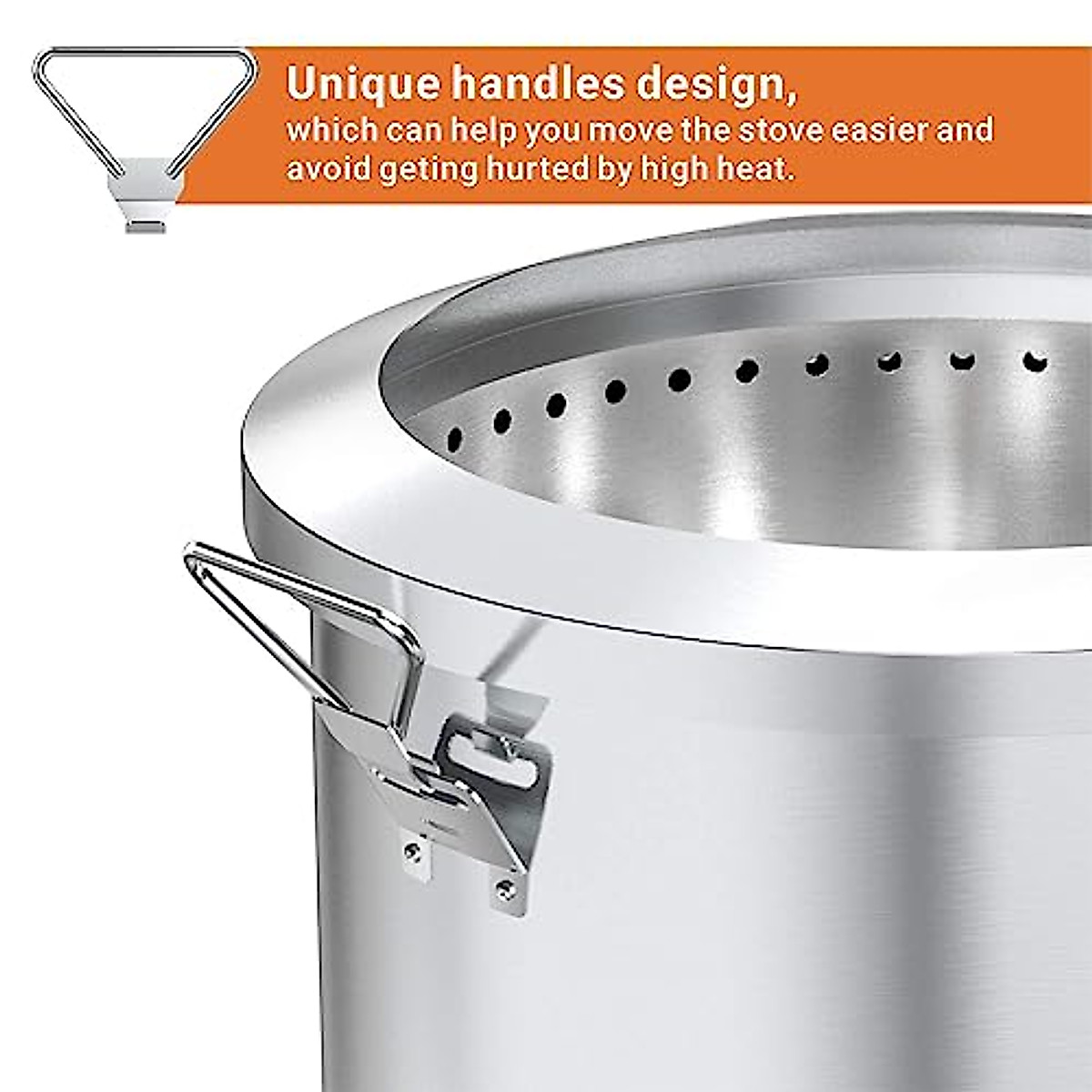 Onlyfire 24 Inch Outdoor Smokeless Fire Pit Stainless Steel Fire Bowl, Portable Wood Burning Stove with Detachable Handles for Backyard Camping