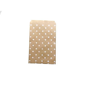 N'icePackaging 100 Qty 6" x 9" Decorative Flat Paper Gift Bags - White Polka-Dot on Brown Kraft Bags - For Sales/Treats/Parties Cookies/Gifts