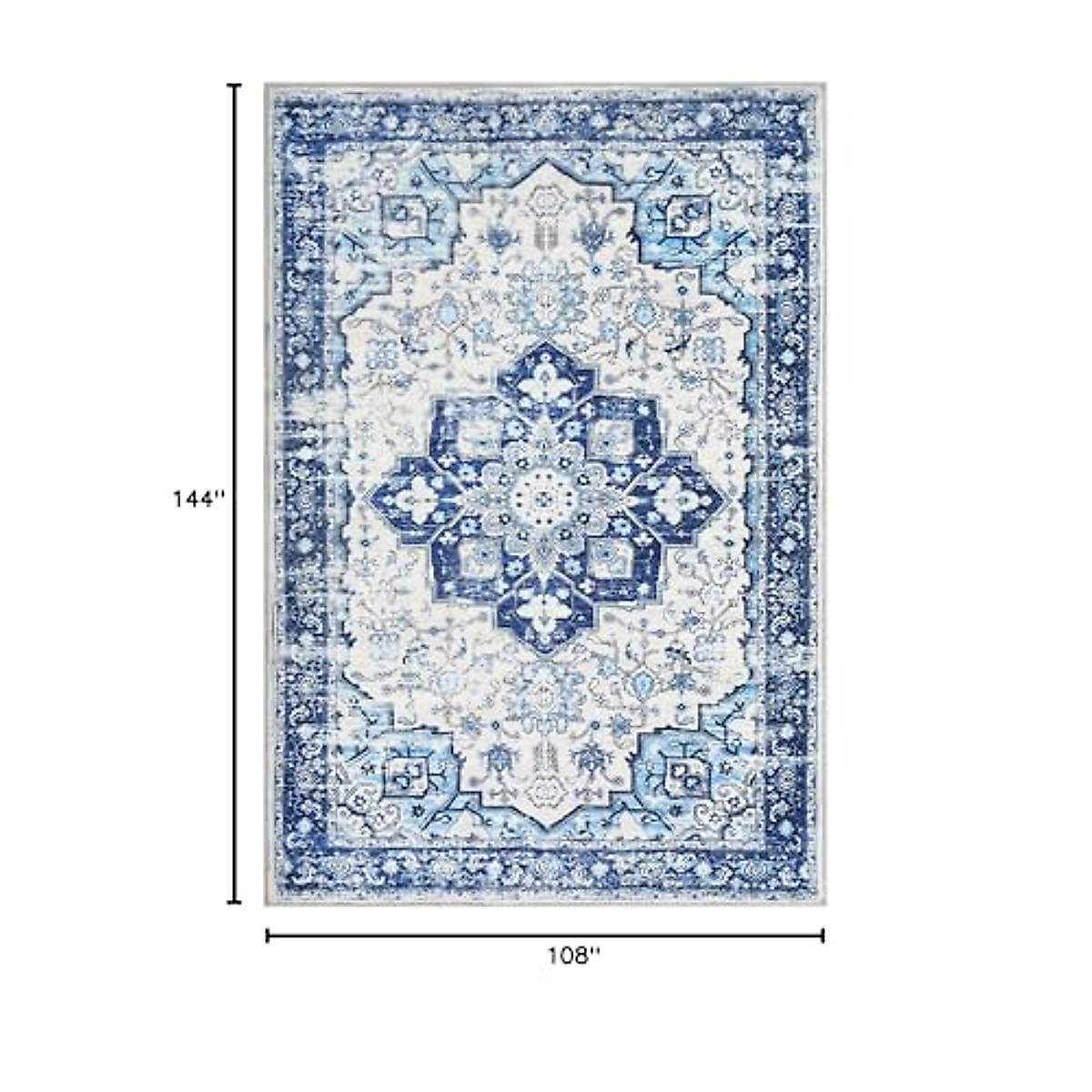 GlowSol Washable Area Rug 9x12 Boho Floral Non-Slip Rugs Vintage Low Pile Carpet Medallion Rugs for Living Room Bedroom Dining Room Office,9x12