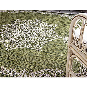 Unique Loom Collection Traditional Classic Heathered Center Medallion Indoor/Outdoor Flatweave Area Rug, Rectangular 5' 0" x 8' 0", Green/Gray
