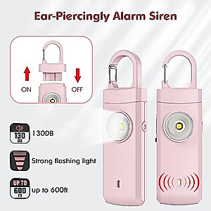 ANKOSHUN Rechargeable Personal Alarm for Women - Christmas Birthday Gifts for Women, Daughter, College Student, Teen Girl, Elders, Kids, Siren Alarm, USB Charging, Pink