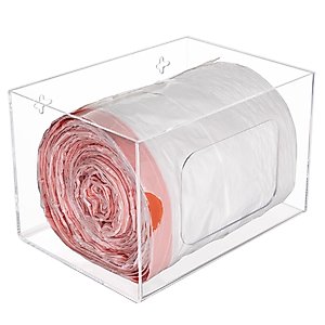 Aphbrada Extra Large Trash Bag Dispenser Roll Holder, Wall Mount Acrylic Kitchen Contractor Bag Garbage Bag Dispenser Roll Holder Under Sink Compatible with Costco Glad Trash Bag Organizer, Clear