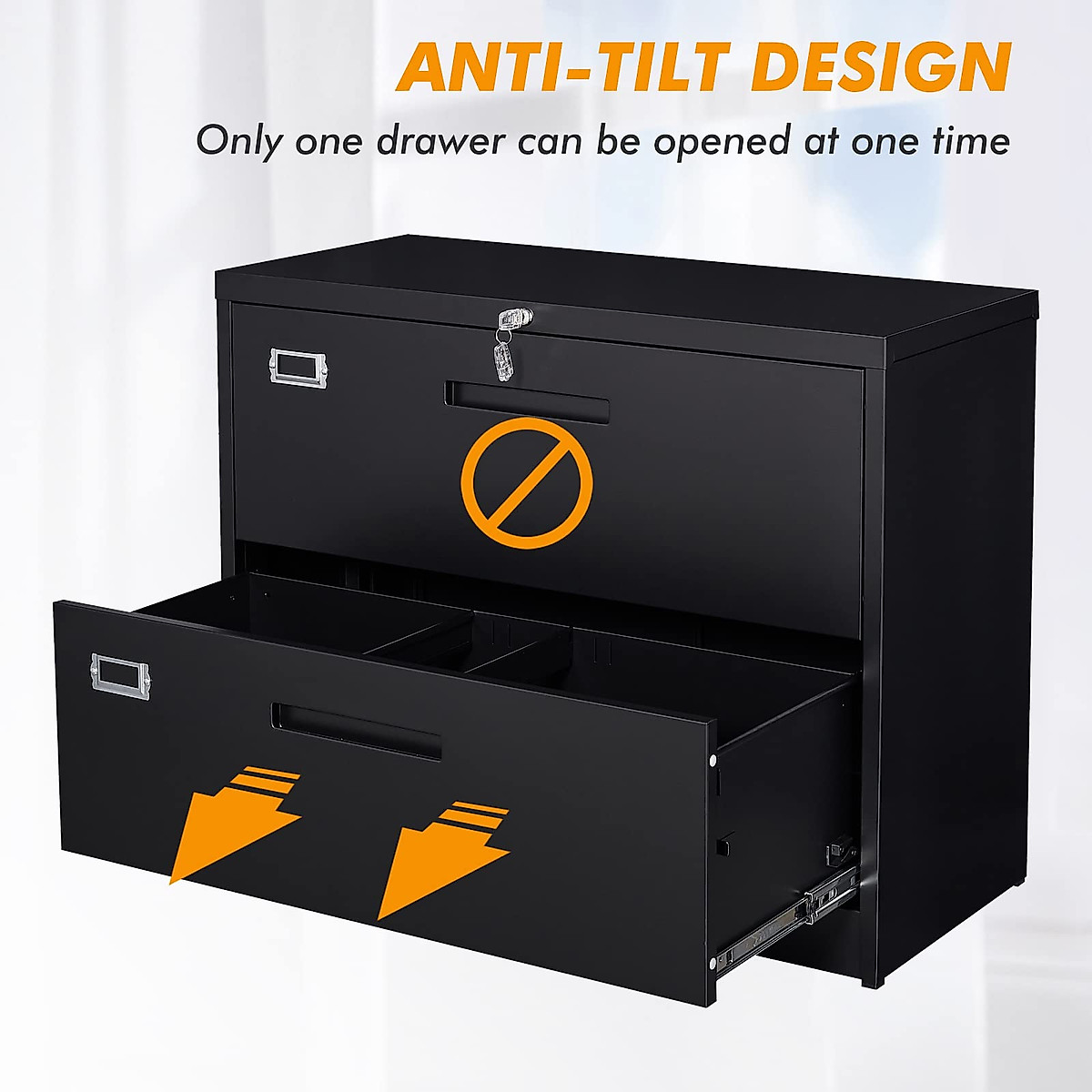 STANI Lateral File Cabinets with Lock, Filing Cabinet, 2 Drawer Lateral File Cabinet with Lock, Metal Lateral File Cabinet for Home and Office, Assembly Required