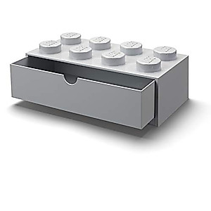 Room Copenhagen Lego Storage Brick 8 Desk Drawer, 8-Stud Stackable Tabletop Storage Box, 12.4 x 6.2 x 4.4 in, Stone Grey