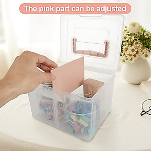 2 Pack Small Portable Plastic Storage Box for Beauty Ornaments Hair Nail Accessories, 2 Layer Cosmetic Case with Handle & Removable Tray & a Divider, Sewing Box Organizer, Art Box (Clear & Pink)