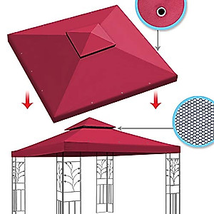 BenefitUSA Canopy ONLY 10'X10' Replacement Gazebo Canopy top Patio Pavilion Cover Sunshade plyester Double Tiers-Burgundy