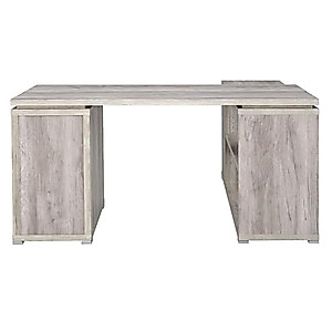 Pemberly Row L Shape Corner Storage Desk in Grey Driftwood, Letter/Legal File, 5 Bookshelves