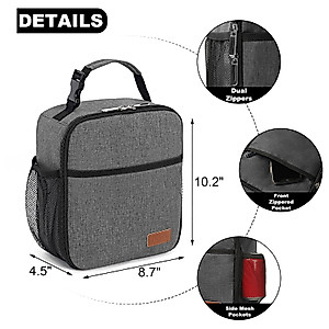 Femuar Lunch Box for Men Women Adults, Small Lunchbox for Work Picnic - Reusable Lunch bag Portable Lunch tote, Charcoal Grey