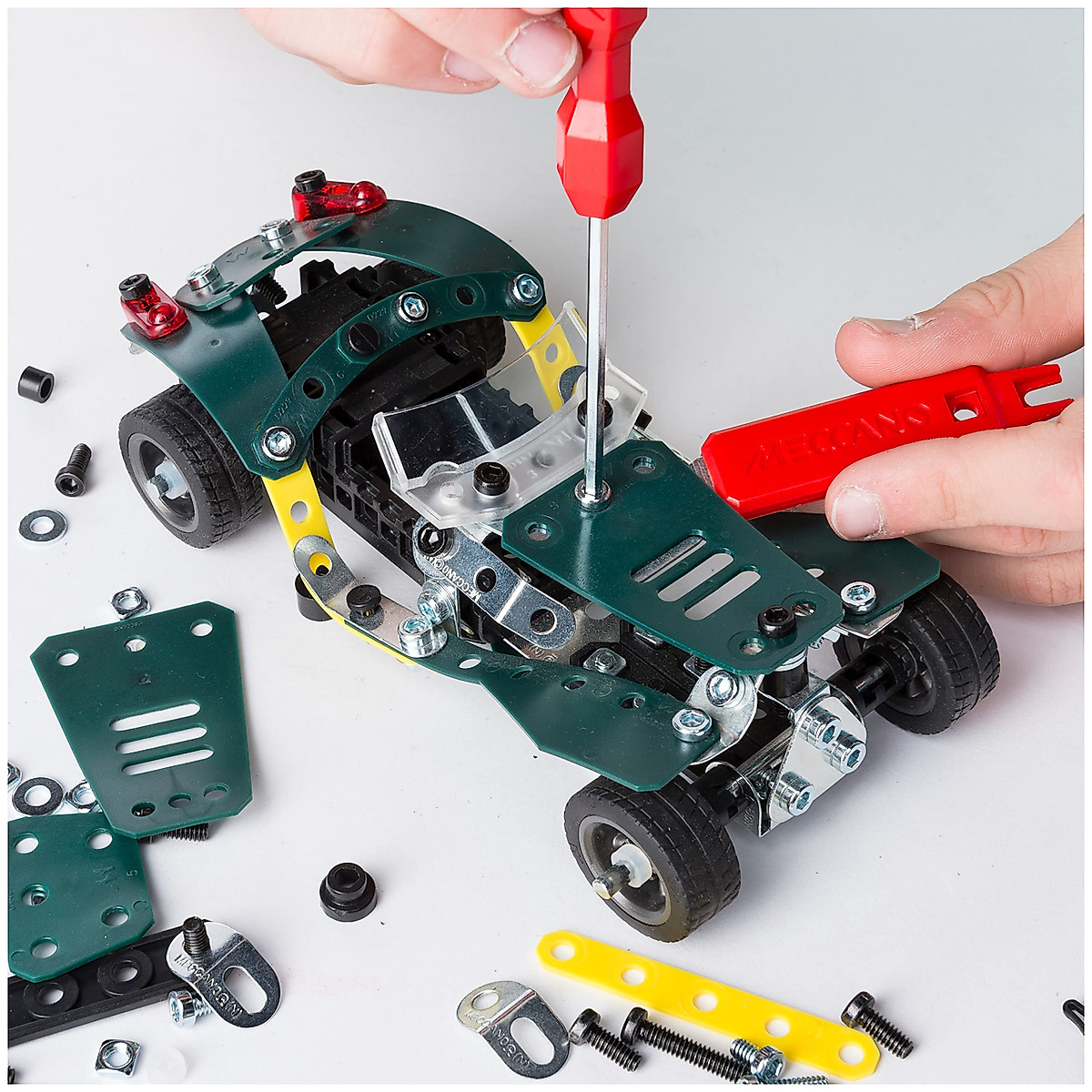 Meccano by Erector 5 in 1 Roadster Pull Back Car Building Kit, STEM Engineering Education Toy for Ages 8 and up