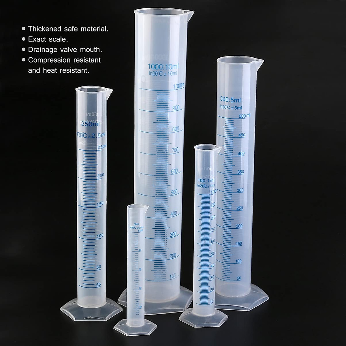 Glass Measuring Cup 5Pack Measuring Cylinder Graduated Cylinder 100ml 2 500ml 1000ml for Science Projects, Pour Spout Measuring Cup