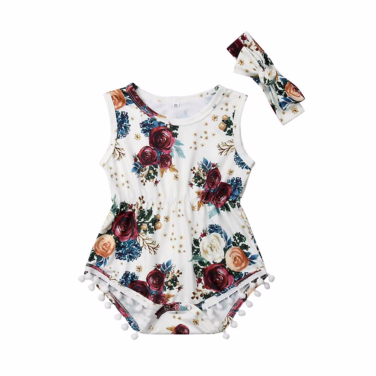 Merqwadd Infant Baby Girls Floral Romper Bodysuit Sleeveless Jumpsuit Outfit Summer Clothes (Floral-white, 12-18 Months)