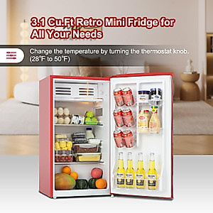 Frestec 3.1 CU' Retro Mini Refrigerator, Compact Refrigerator, Small Refrigerator with Freezer, Red (FR 310 RRED)