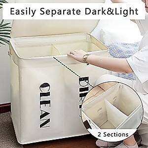 ParkNbuy 2 Section Laundry Hamper with Wheels and Lid,Large Laundry Basket on Wheels with Handle,Oxford Cloth Hamper on Wheels for Family Room Clothing Toys