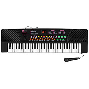 HOMGX Kids 54-Key Electronic Keyboard, Standard Accordion Keys Piano Keyboard, Portable Electronic Musical Instrument, Electronic Organ with Microphone & Charger, for Children and Beginners, Black