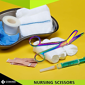 Artzone Lister Bandage Scissors - 5.5-Inch Cynamed Medical-Grade Stainless Steel Shears - Multi-Colored Rainbow Titanium Finish - Sharp Blades Cut Through Bandages, Dressing, Tape, Gauze, Clothing