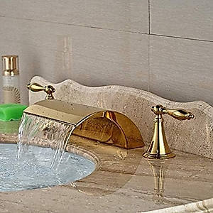 Kitchen Taps Faucet Modern Widespread Deck Mounted Waterfall Sink Faucet Golden Bath Mixer Taps Dual Handles
