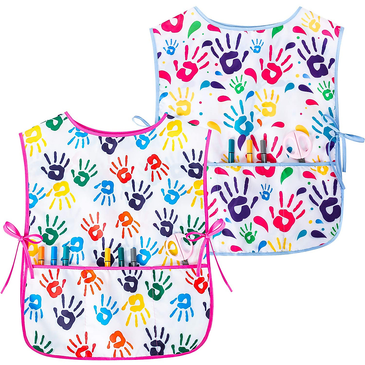 Fiodrimy 2 Pack Kids Art Smock, Waterproof Artist Painting Aprons, Sleeveless Children Art Smocks with Pockets for Age 2-7 Years