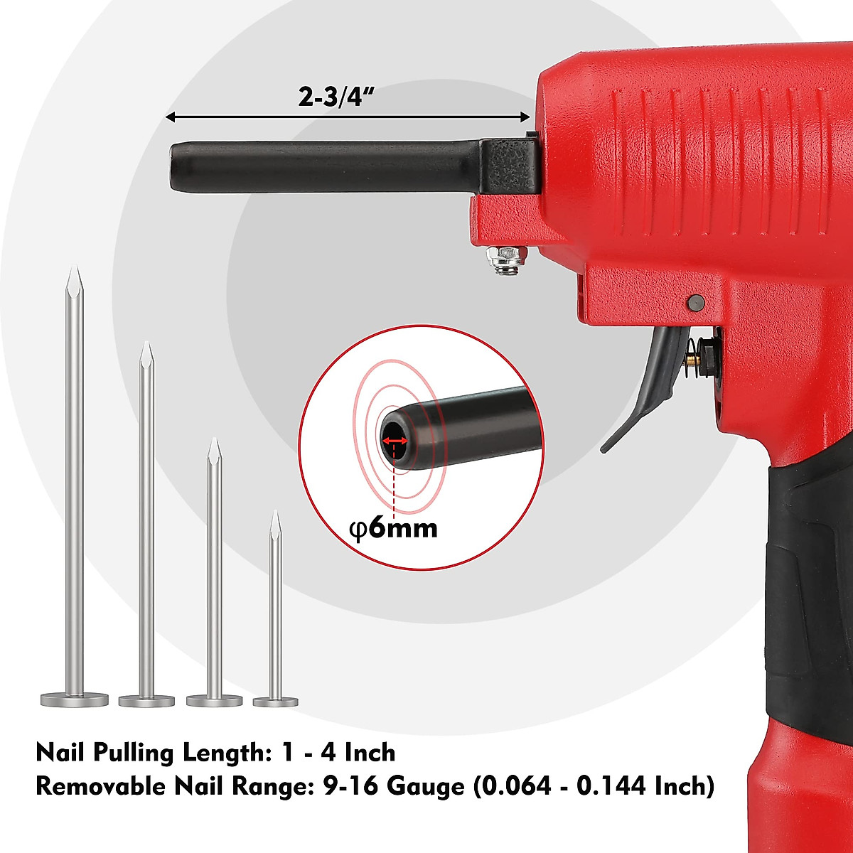 WORKPRO Pneumatic Nail Remover, Professional Heavy Duty Punch Nailer/Nail Puller/Nail Remover for Wood Workpieces, 60-100 PSI Denailer Removes 9-16 Gauge Nails
