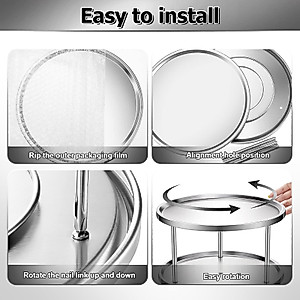 Zubebe 4 Pcs Stainless Steel Lazy Susan 2 Tier Rotating Spice Rack Lazy Susan Spice Rack Organizer for Cabinet 360 Degree Spice Rack Turntable Tray Kitchen Counter Cabinet Pantry Storage, 10.5 in