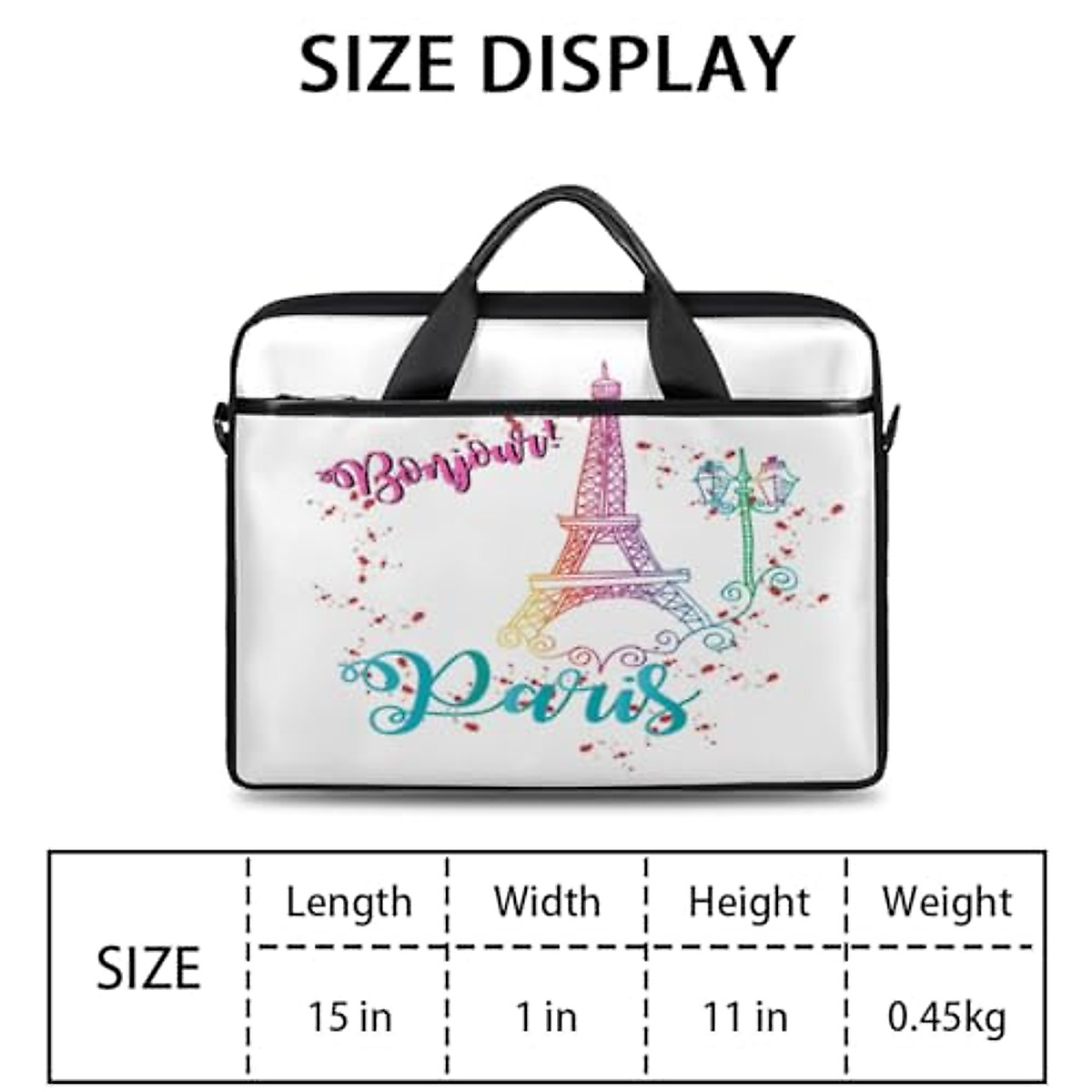 Paris Eiffel Tower Laptop Computer Bag Waterproof Shoulder Messenger Bag 13-15 inch Durable Laptop Tote Bag with Shoulder Strap Handle Lightweight Crossbody Briefcase