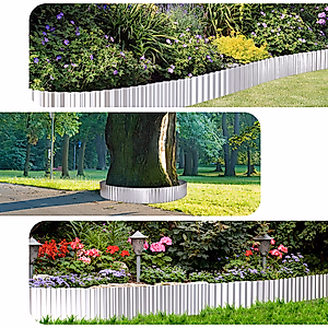 Corrugated Metal Garden Edging, Landscape Edging Border, 6"×20Ft Corrugated Metal Fence for Garden, Flower Bed, Lawn and Landscape Edging (Silver)