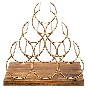 MyGift Contemporary Tabletop Wine Rack, Brass Metal Wire & Burnt Wood 6-Bottle Wine Holder