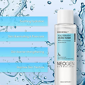 Neogen DERMALOGY Real Ferment Micro Collection - with Naturally Fermented Ingredients (Rice) & Hyaluronic Acid for Hydrated, Brightened and Healthy Skin (Micro Toner 5.07 Fl Oz (150 ml))