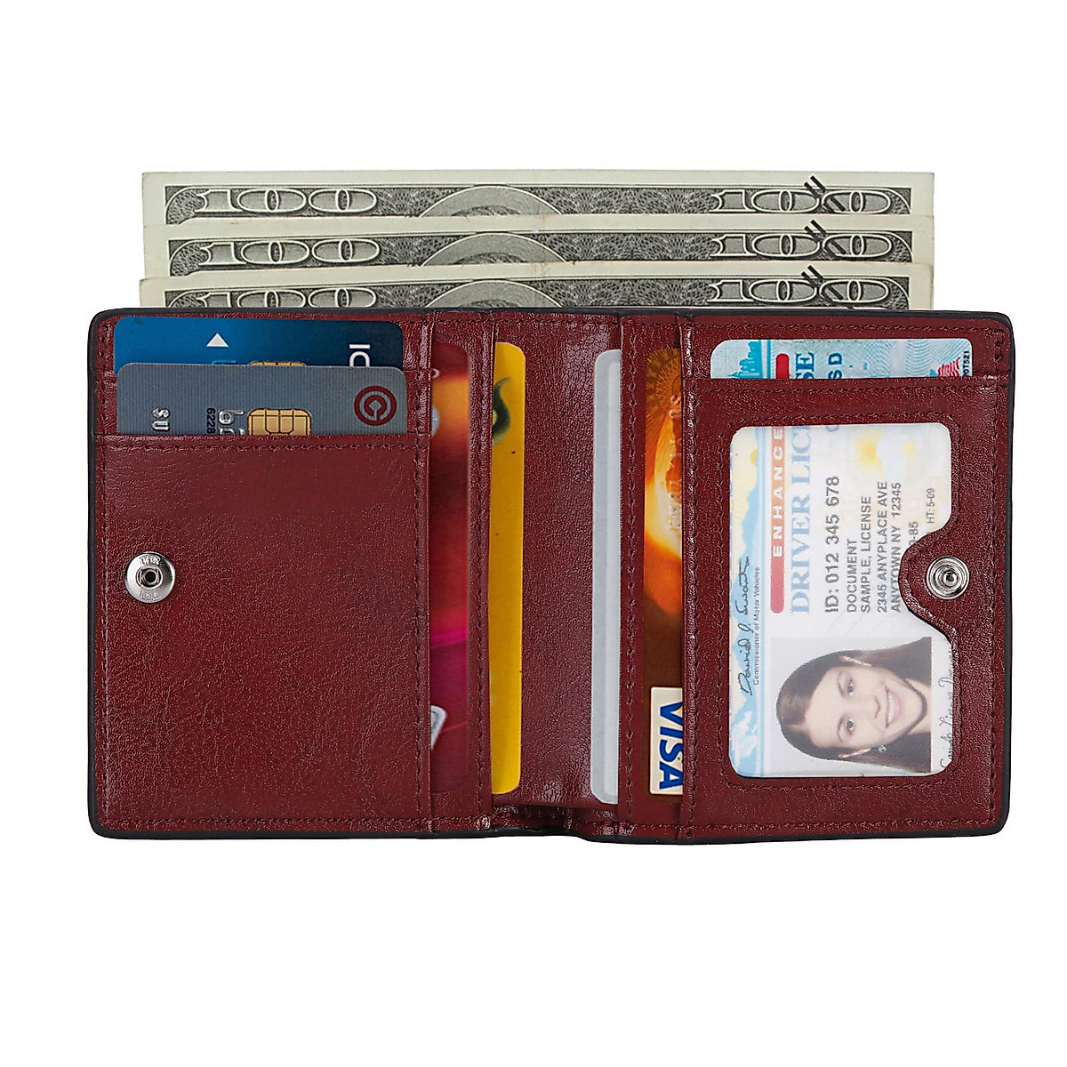 AGBIADD Women's RFID Small Compact Bifold Pocket Wallet Card Holder Organizer Pocket Ladies Mini Purse with id Window (Wax wine red)