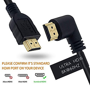 Poyiccot 8K HDMI Cable 2feet, HDMI 2.1 Cable 90 Degree Left Angle HDMI Male to Male 8K HDMI Cable 48gbps 2.1 Cable Support 8K@60Hz 4K@120 7680P 8K HDMI 2.1 Cable for TV/Xbox /PS4 /PS5(M/M Left)