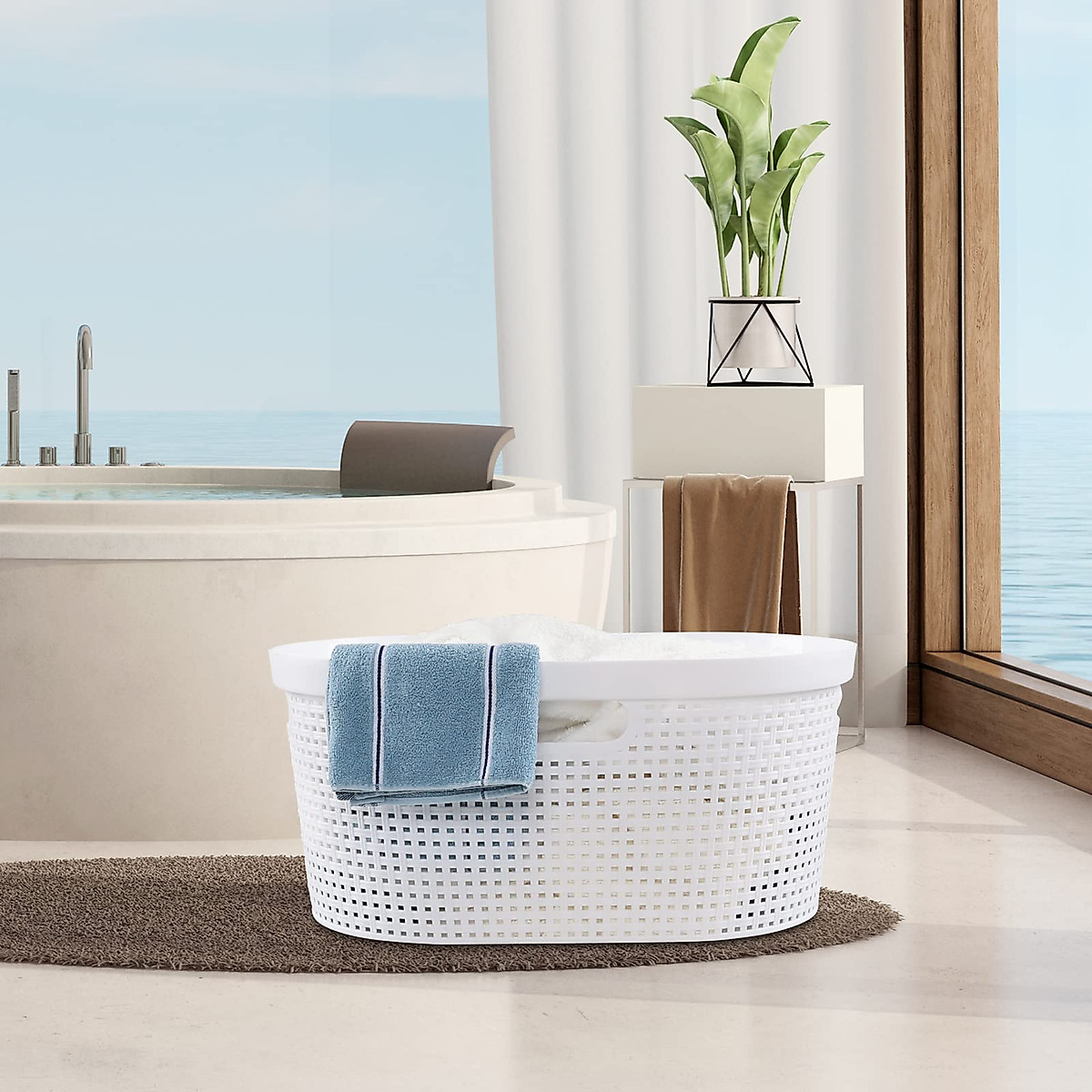 Innouse 4 Pack Laundry Basket with Cutout Handle, White Plastic Laundry Hamper