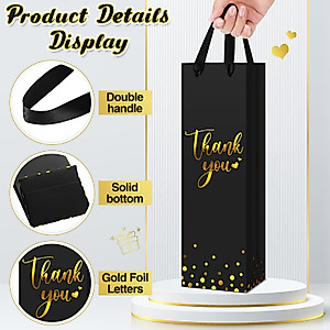 Ctosree 30 Pcs Wine Gift Bag for Bottle Wedding Thank You Favor Bag with Metallic Gold Foil Print Kraft Wine Paper Bag with Rope Handle for Christmas Thanksgiving Halloween Birthday Party(Black)