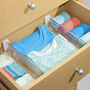 iDesign Drawer Dividers, Deep Adjustable Organiser System Made of Durable Plastic, Set of 2 Drawer Inserts for Wardrobe, Clear, 62420EU