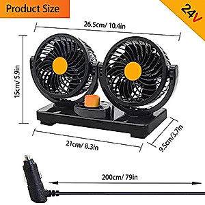KINOWJI Car Cooling Air Fan,12V/24V Electric Dual Head Cooling Air Circulator 360 Degree Rotatable Auto Fan for Sedan SUV/RV/Boat/Truck /Auto Vehicles (24V)