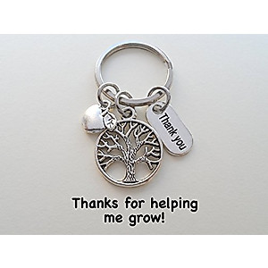 Small Tree Keychain Appreciation Gift, Thank You Charm with Apple Charm Keychain - Thanks for Helping Me Grow (Set of 10)