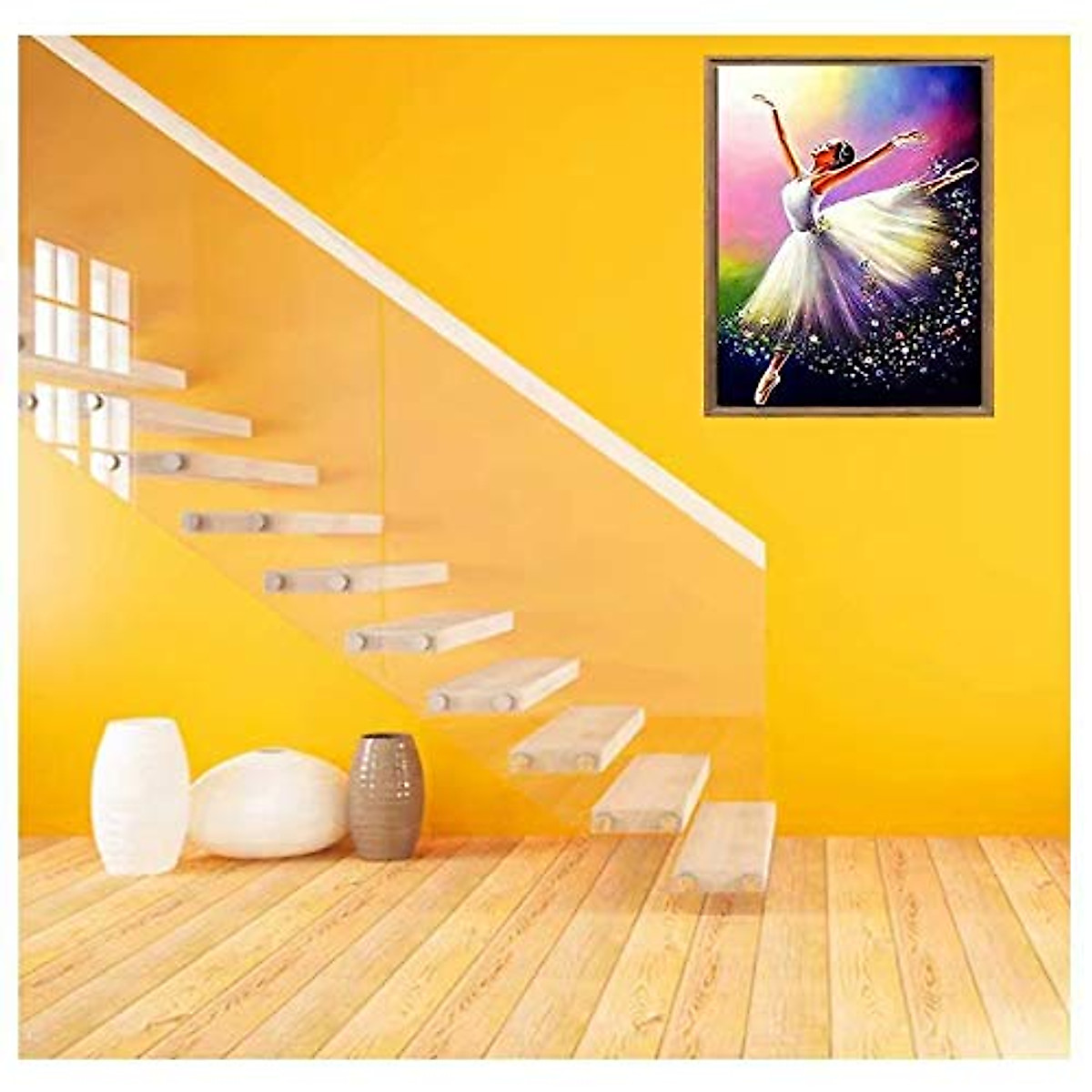 Bimkole 5D Diamond Painting Kits Angel Ballerina Woman, Full Drill Flower DIY Rhinestone Embroidery Set Paint with Diamonds Art by Number Kits Cross Stitch Home Wall Craft Decoration (12x16inch)