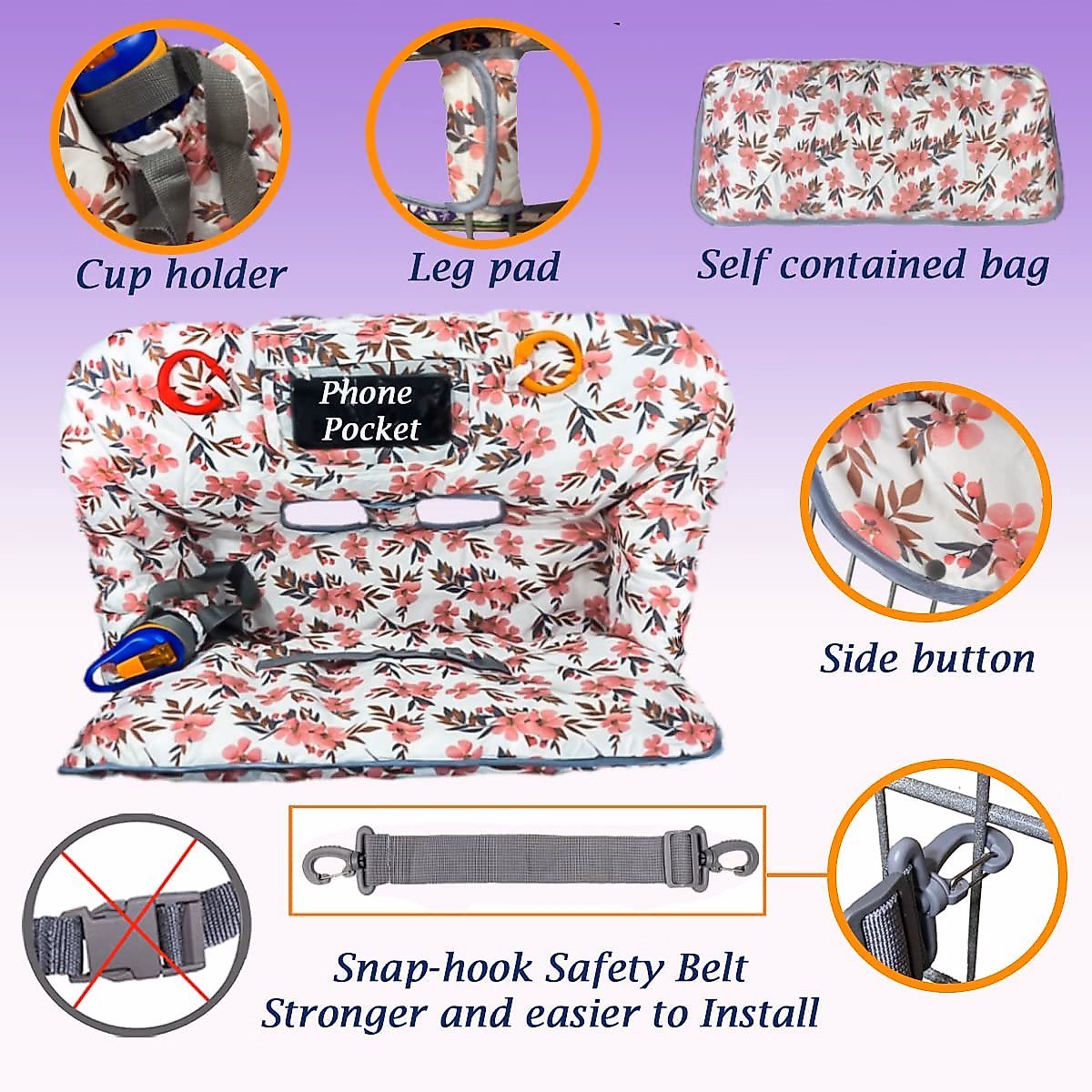 Shopping Cart Cover for Baby Grocery Cart Cover for Baby boy and Baby Girl, High Chair Cover for Baby and Toddler, Baby Registry Gift - Waterproof - Extra Large - Cotton - Double Sided (Pink)