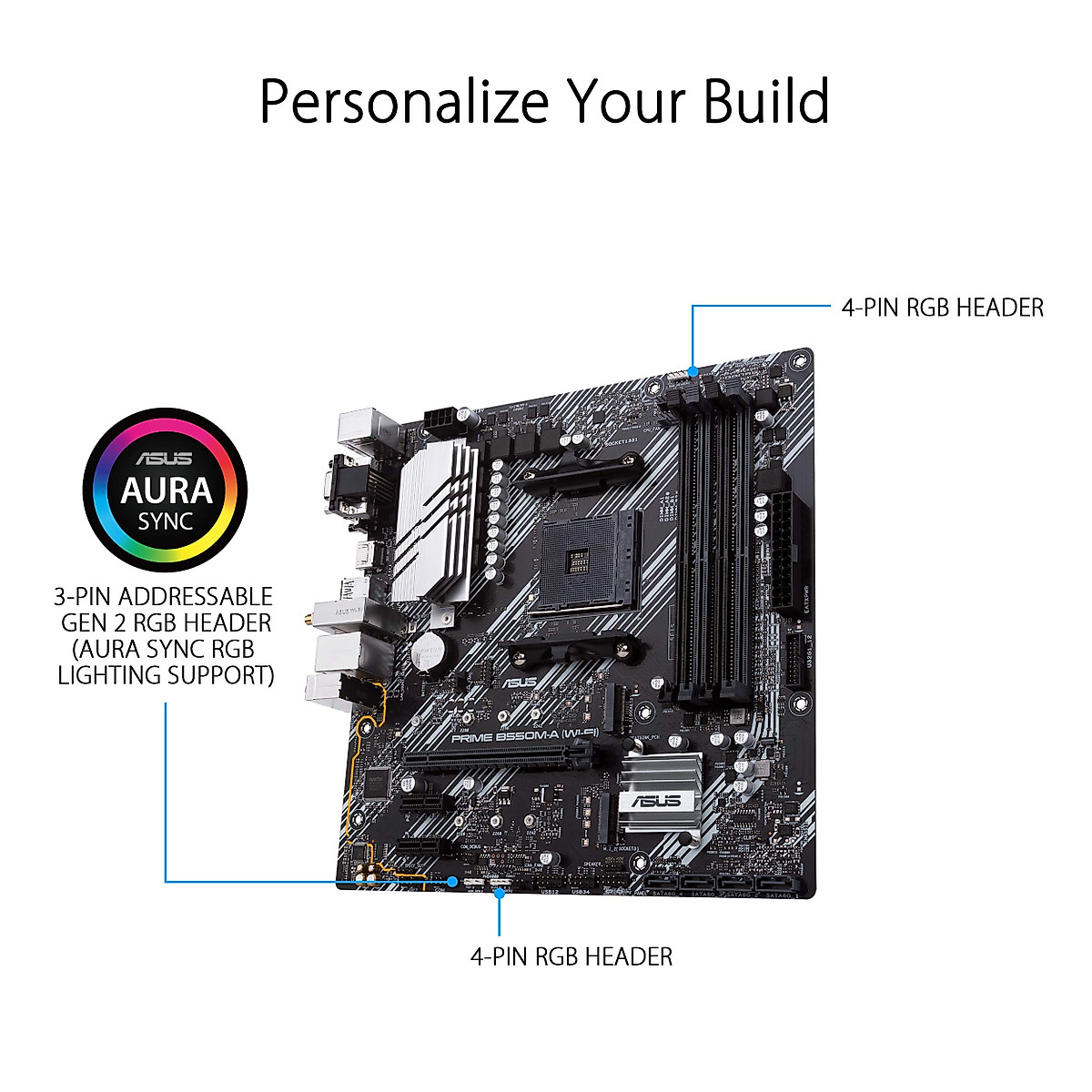 ASUS Prime B550M-A WiFi AMD AM4 Zen 3 Ryzen 5000 & 3rd Gen Ryzen Micro ATX Motherboard (PCIe 4.0, WiFi 6, ECC Memory, 1Gb LAN, HDMI 2.1/D-Sub, 4K@60HZ, Addressable Gen 2 RGB Header and Aura Sync)