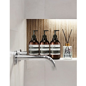 Mia home - 17.5 oz Refillable Empty Amber PET Plastic Bottle Set - 3 Bottles only with Labels, Shampoo & Conditioner & Shower Gel, Silcone Funnel