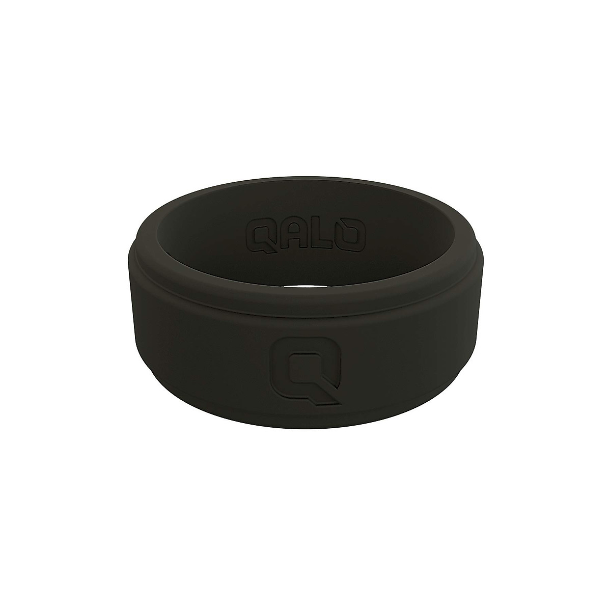 QALO Men's Silicone Ring, Black (Size 10) - Step Edge Q2X - Mens Wedding Bands - Breathable & Durable Silicone Rings for Men - Thick Rubber Engagement Rings for Him - 9mm x 2mm