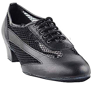 Women's Ballroom Dance Shoes Salsa Latin Practice Dance Shoes Black Leather 2009EB Comfortable - Very Fine 1.5" Heel 6 M US [Bundle of 5]