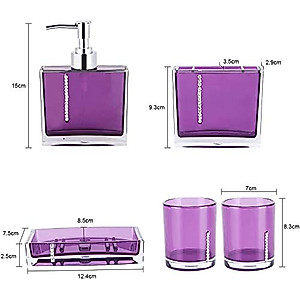 Purple Bathroom Accessories Set Purple Bathroom Accessories Bathroom Designer 5-Piece Bath Accessory Set,Acrylic Gift Set Toothbrush Holder Toothbrush Cup Soap Dispenser Soap Dish Toilet Brush Holder