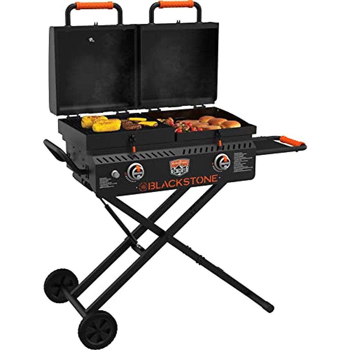 Blackstone 1550 On The Go Combo with Wheels, Legs Hood & Side Shelf Heavy Duty Flat Top Portable BBQ Griddle Grill Station for Kitchen, Camping, Outdoor, Tailgating, Black