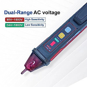 UNI-T Non-Contact AC Voltage Tester Pen, 24V-1000V Volt Detector Pen, Dual Range Live/Null Wire Tester Circuit Tester with LCD Display, Buzzer Alarm, Flashlight (UT12M)
