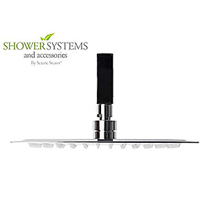 Luxury Ultra-Thin High Pressure 8'' Square Rainfall Shower head Brushed Satin Plus 8 inch Extension Arm Shower System and Accessories by Serene Steam