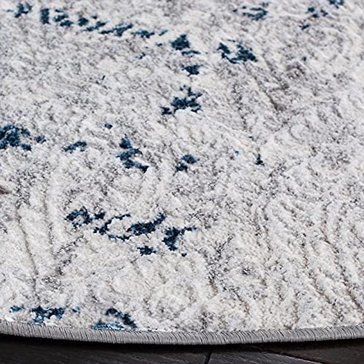 SAFAVIEH Amelia Collection 6'7" Round Grey/Blue ALA279F Damask Distressed Non-Shedding Dining Room Entryway Foyer Living Room Bedroom Area Rug
